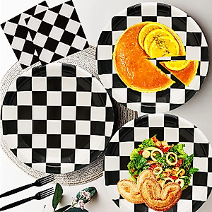 60Pcs Black and White Checkered Race Car Party Supplies,Racing Themed Tableware Set 7"Racing Dessert Paper Plates and Napkins,Fork for Kids Car Sports Race car Themed Birthday Party Decor (Car Set)
