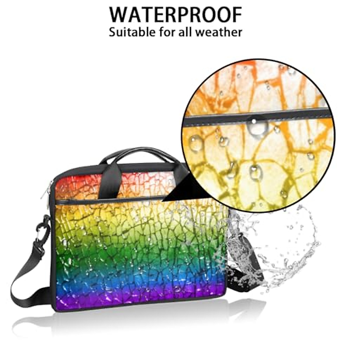 Rainbow Crack Laptop Computer Bag Waterproof Shoulder Messenger Bag 13-15 inch Durable Laptop Tote Bag with Shoulder Strap Handle Lightweight Crossbody Briefcase