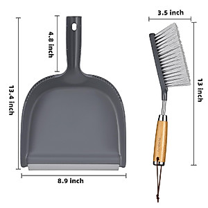 SUBEKYU Dustpan and Brush Set with Stainless Steel Handle, Hand Mini Broom and Dustpan Set, Small Broom and Dustpan Set for Kitchen/Desktops/Bedroom, Dark Gray, 1 Set