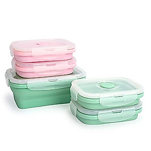 Wolecok Silicone Collapsible Food Storage Containers - Foldable Bento Lunch Boxes with BPA Free Airtight Plastic Lids,Set of 5 Pack