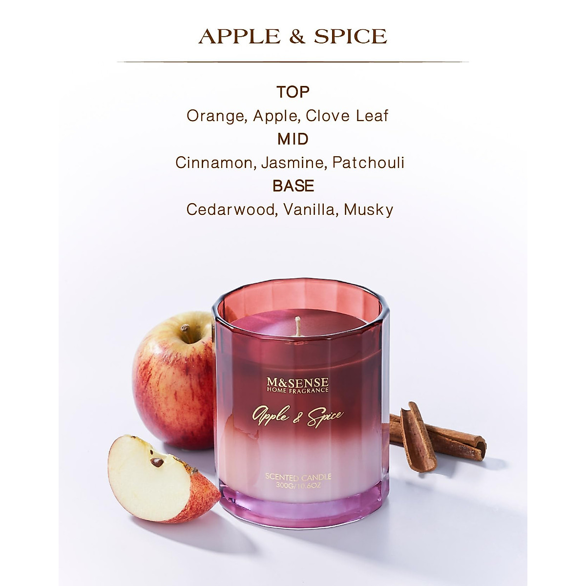 M&SENSE Apple Spice Soy Candles for Home Scented 10.6oz 60 Hour Long Lasting Slow Burning, Organic Natural Christmas Candle Highly Scented Winter Holiday Fragrance Gift for Women Men