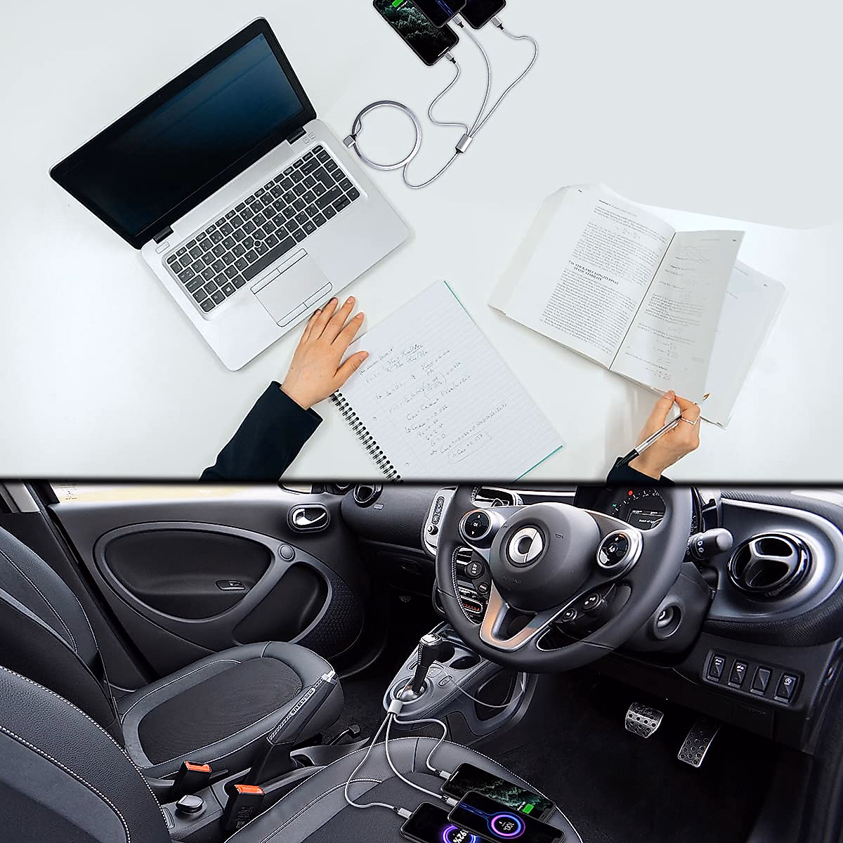 Multi 3 in 1 USB Long iPhone Charging Cable, 1.8M/5.9Ft Nylon Braided Universal Phone Charger Cord USB C/Micro USB/Lightning Connector Adapter for Android/Apple/Samsung/LG/Pixel/Huawei/XiaoMi(Gray)