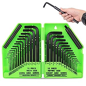 SWANLAKE 32PCS Hex Key Set, Allen Wrench Set Inch/Metric MM(0.7mm-10mm) SAE(0.028"-3/8)