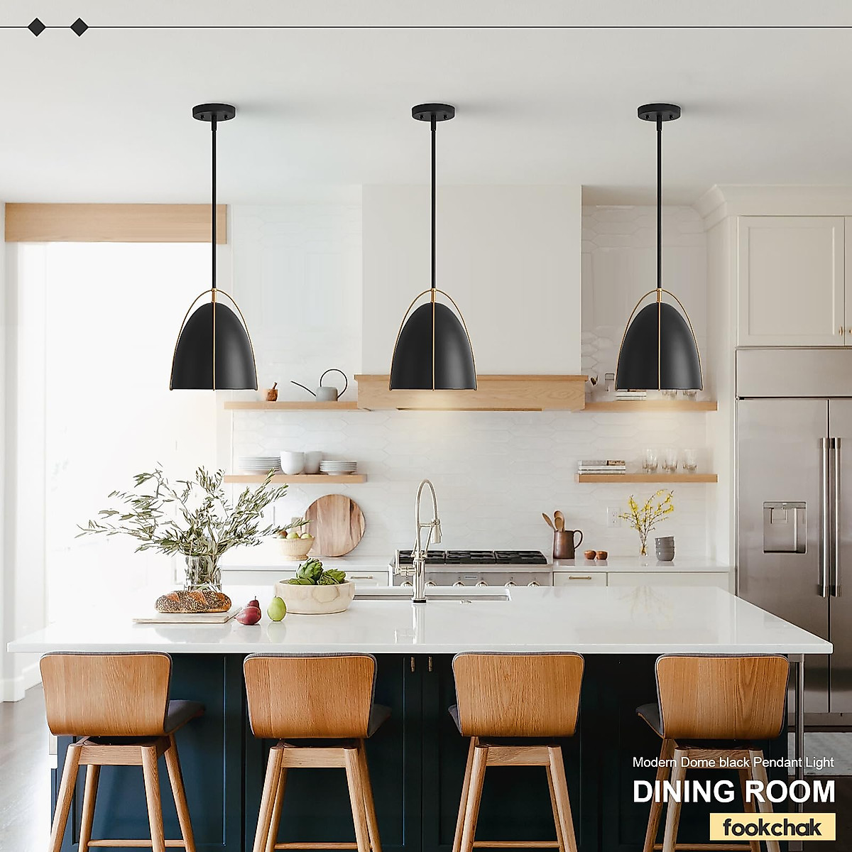 FookChak Black Dome Pendant Light 10in 1-Light Kitchen Pendant Lighting Egg-Shaped Black Gold Pendant Light Fixture for Kitchen Island, Dining Room,Kitchen Sink,Bar,10inԺåE26