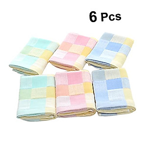 Alipis 6pcs Turkish Towel Blue Hand Towels Checkered Hand Towels Face Wash Cloth Decorative Hand Towel Plaid Dishcloth Scarf Face Towel Bath Towel Small Kid Towel Cotton Square Towel Baby