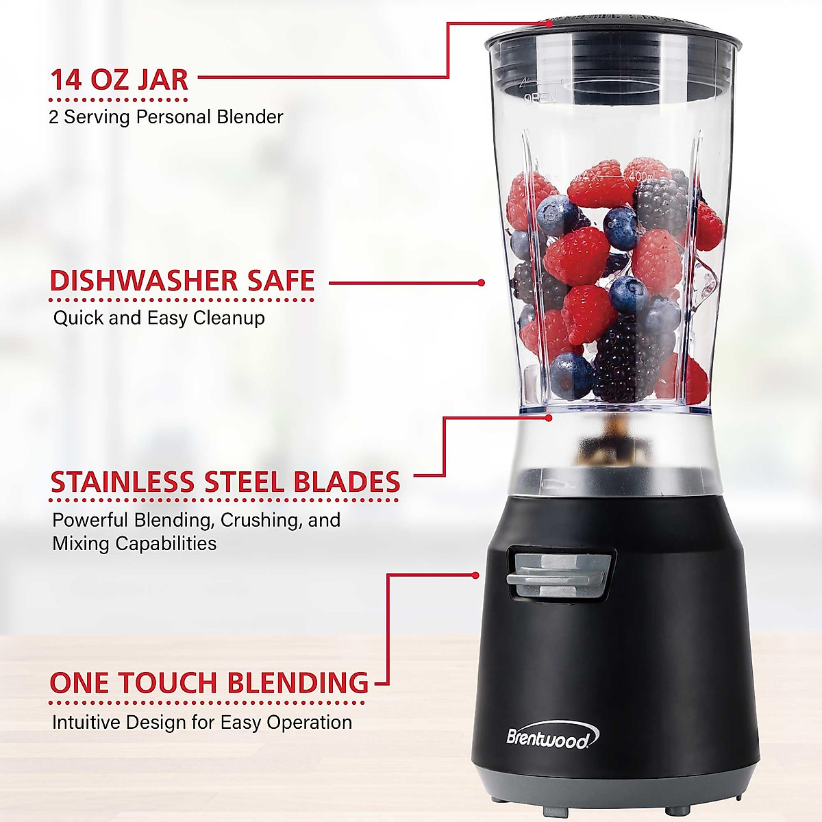 BRENTWOOD GEOJUG JB-191BK Personal Blender, 14 ounces, Black