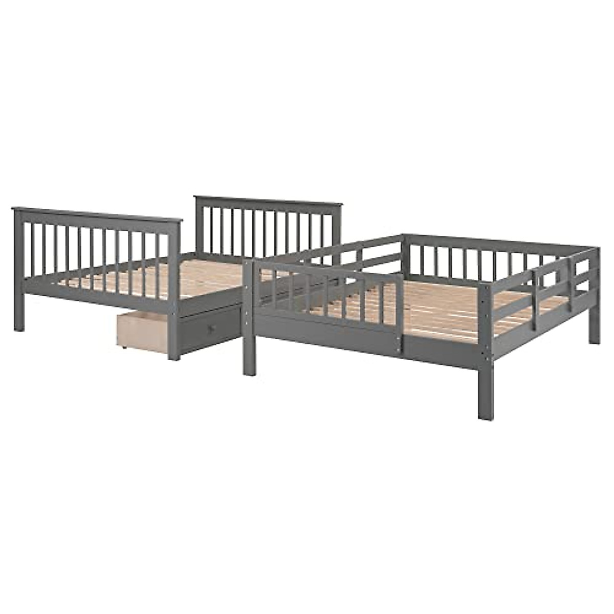 Harper & Bright Designs Full Over Full Bunk Bed with Stairs, Solid Wood Bunk Bed with Storage Drawers for Kids Teens Adults (Gray)