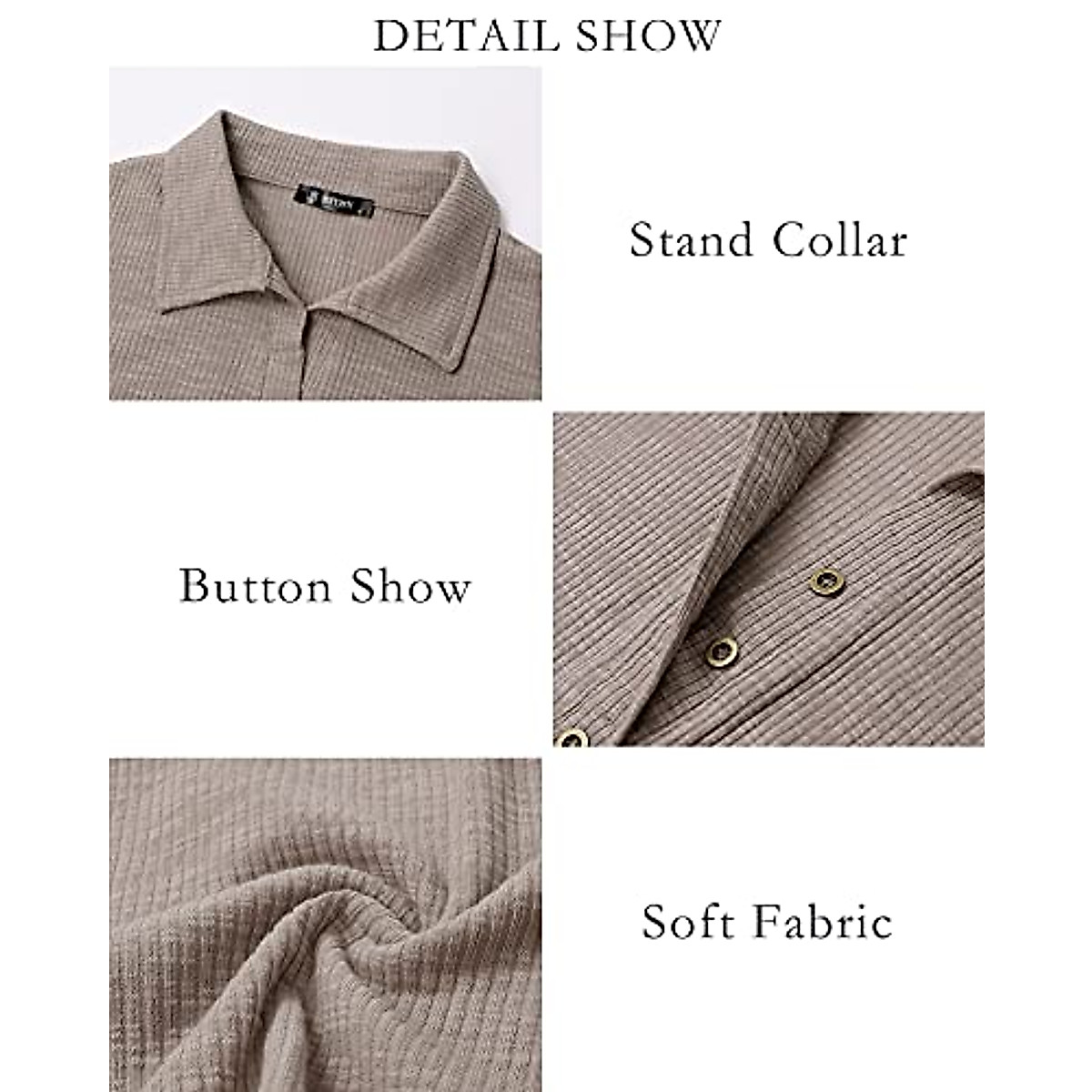 BTFBM Women Casual Button Down V Neck Blouses Long Sleeve Solid Color Stand Collar Knitted Fall Tops Cute Relaxed Fit Shirts(Solid Light Green, Small)