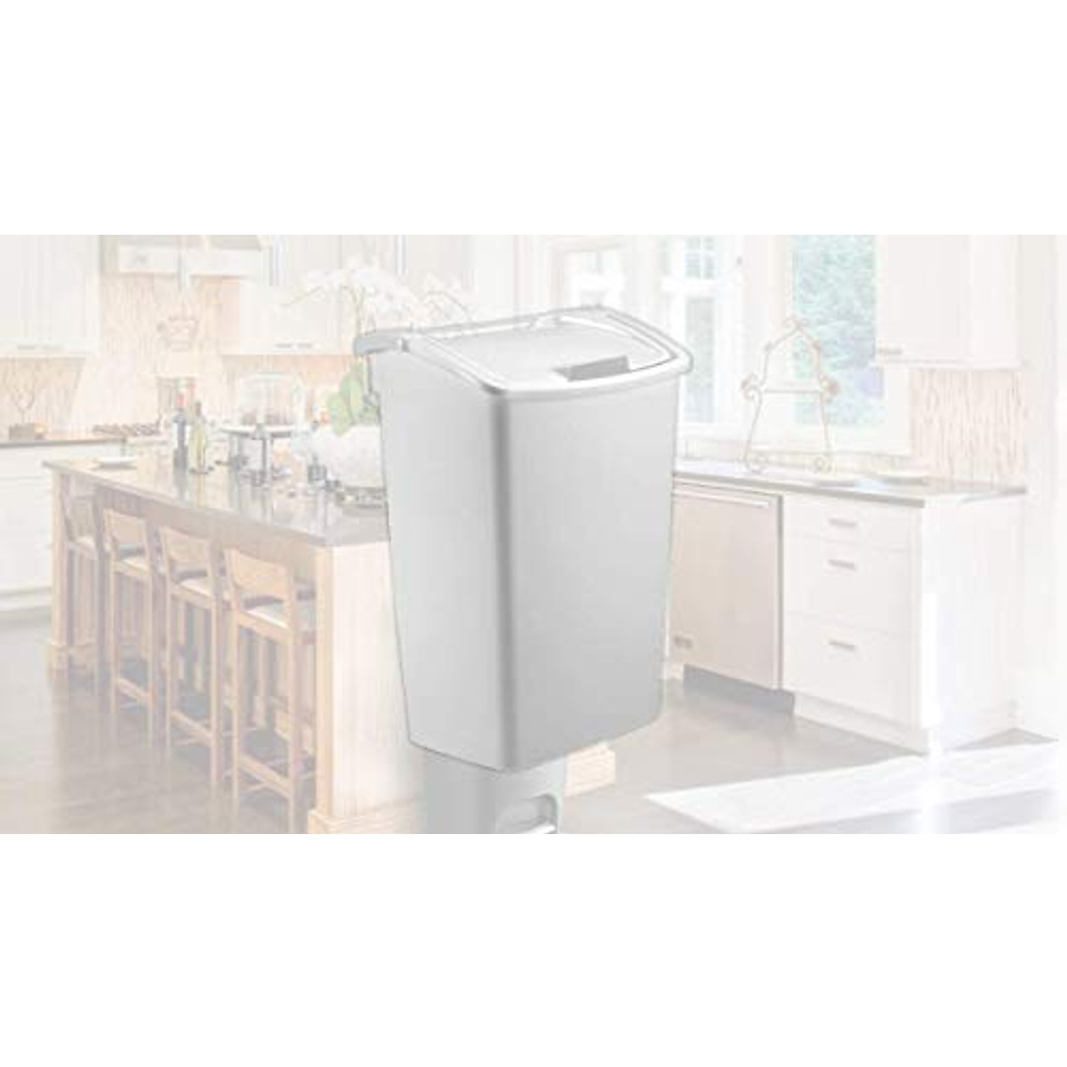 Rubbermaid, 11.25 Gallon, White Dual-Action Swing Lid Trash Can for Home, Kitchen, and Bathroom Garbage