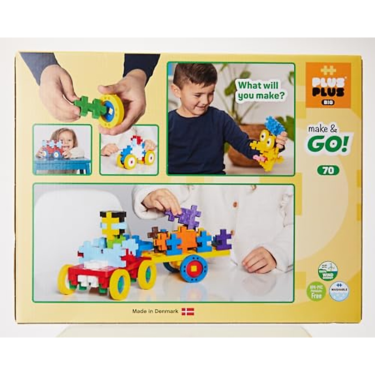 PLUS PLUS Big - Make & GO! - 70 Pieces - Construction Building Stem/Steam Toy, Interlocking Large Puzzle Blocks for Toddlers and Preschool
