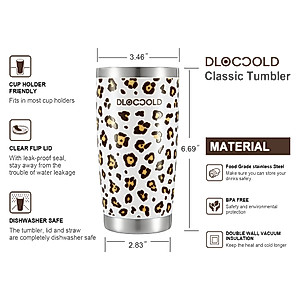 DLOCCOLD 20 oz Leopard Tumbler with Lid and Straw, 18/8 Stainless Steel Vacuum Insulated Tumbler,Insulated Travel Mug Water Cup with Leak-Proof Flip Lid,Metal Straw,Cleaning Brush & Gift Box