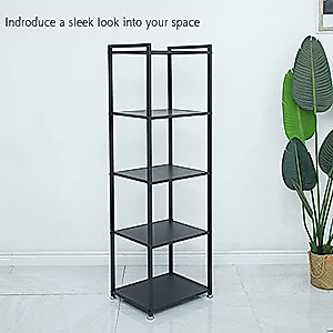 ZIOTHUM Display Shelf, 5-Tier Shelf Stand, Black Metal Thin Narrow Tall Large Corner Shelf Bookshelf Freestanding for Bedroom Shop Commercial Retail Storage(19.7x15.7x63)…