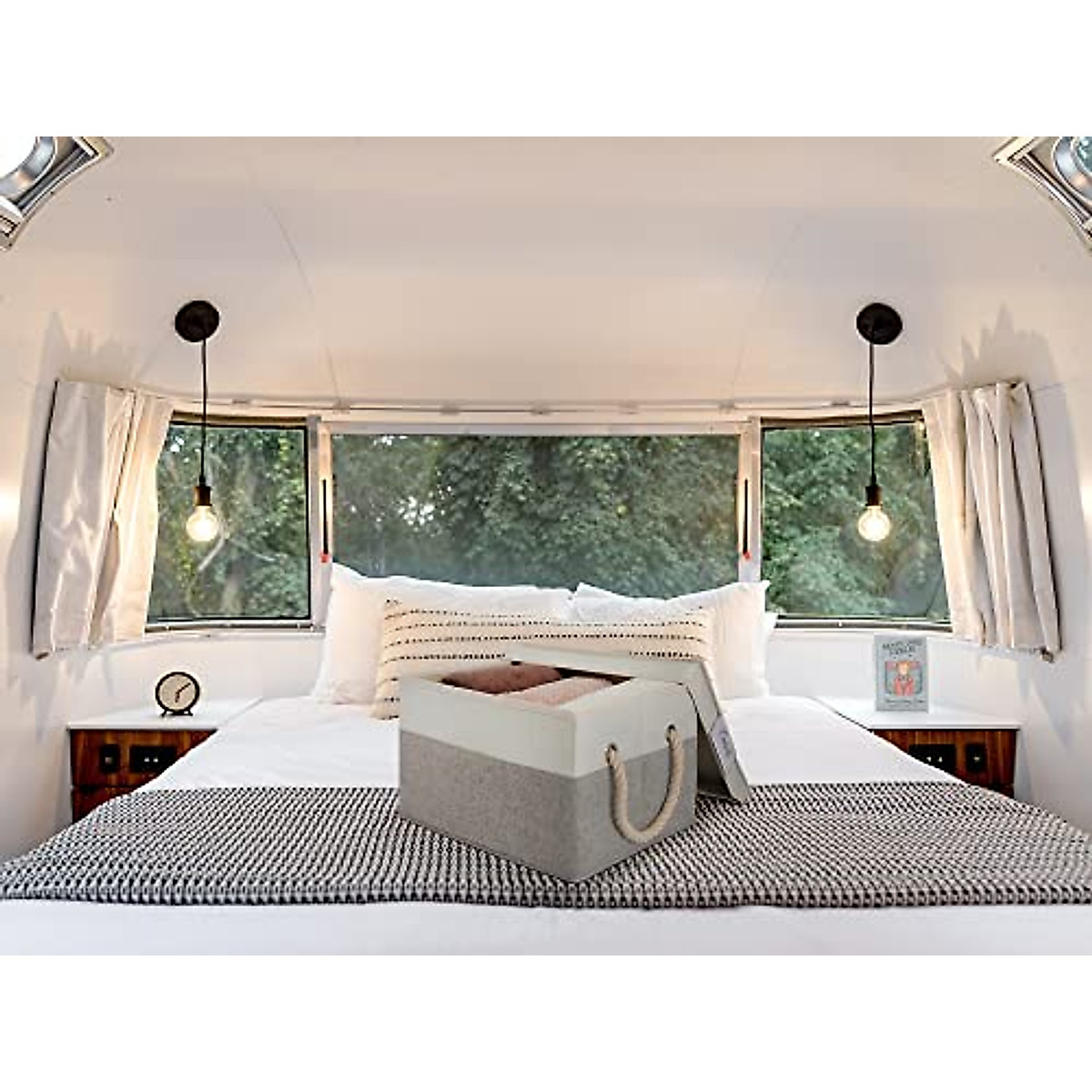 LoforHoney Home Fabric Storage Bins with Lids for Organizing, Foldable Storage Boxes with Lids for Shelves, Clothes Baskets with Cotton Rope Handles, Closet Storage Bins, Large, Beige & Gray, 2-Pack