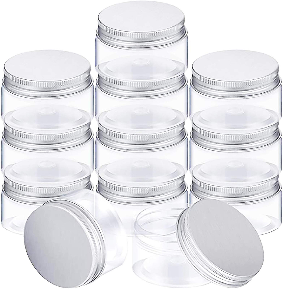SATINIOR 12 Pack Clear Plastic Storage Favor Jars Wide-Mouth Plastic Containers with Lids for Beauty Products (4 Ounce)