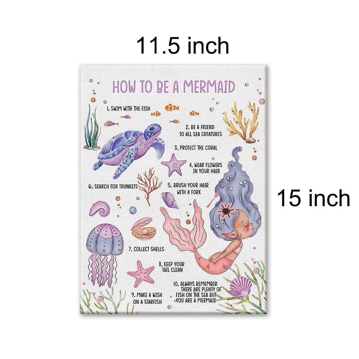 OEWD Nursery How to Be A Mermaid Canvas Wall Art Poster Print, Baby Girl Mermaid Painting Ready to Hang Girl Kids Nursery Bedroom Playroom Decor Gift (11.5" x 15")