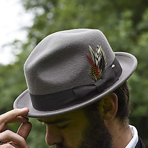 Mens Gray Fedora Hats, 100% Wool Crushable Hat, Packs Easy, Stain Resistant, Stylish Fedora (Also Available in Black)