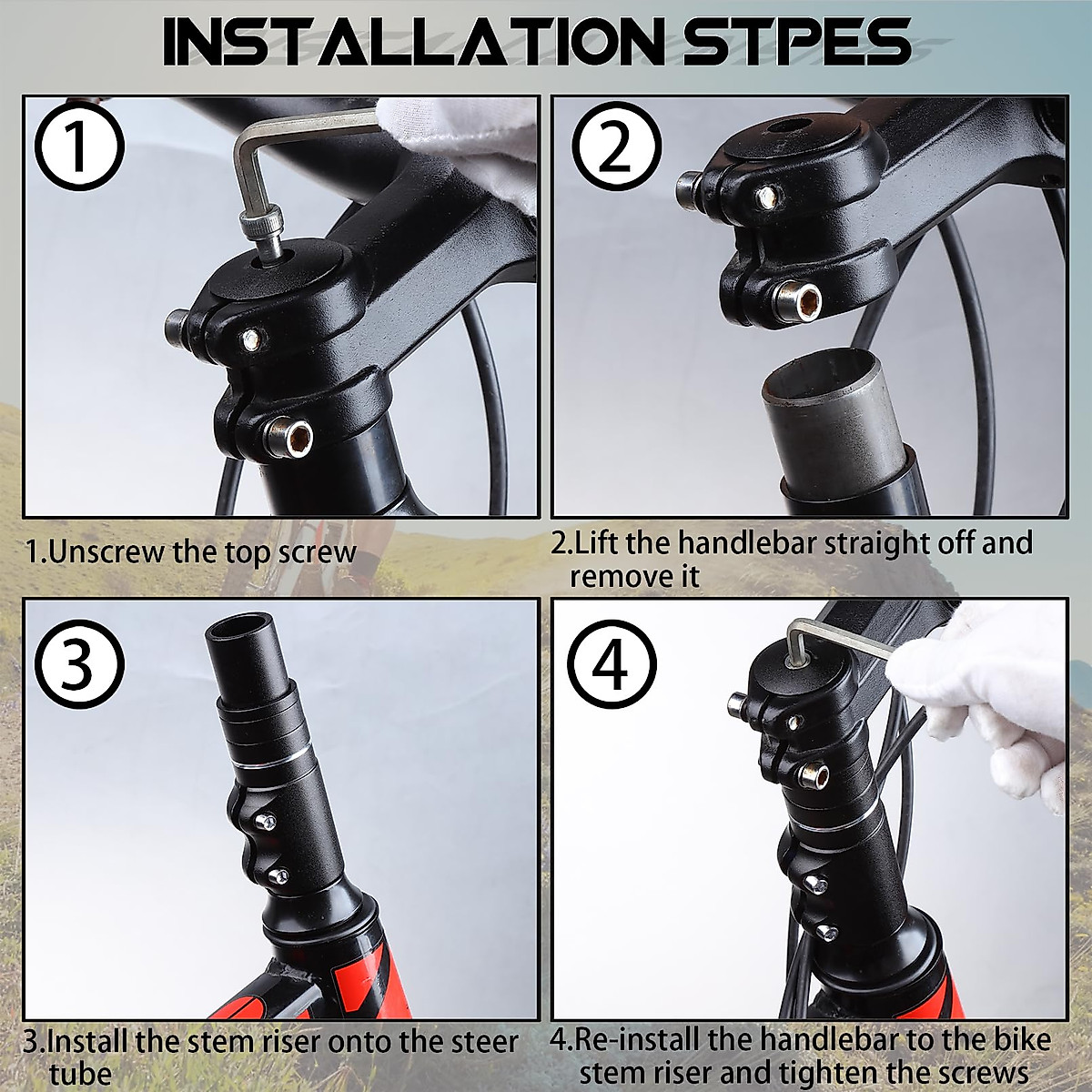 KREMORV Bike Stem Riser Extender Aluminum Alloy Bicycle Fork Stem Adapter for MTB Mountain Road BMX Bike