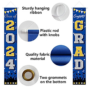 PlandRichW Graduation Banner Class of 2024, Large Blue & Gold Congrats Grad Porch Sign Doorway Welcome Graduation Decoration Celebration Supplies