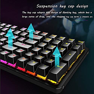 Mechanical Gaming Keyboard Compact 98 Key， Red Switches ， Custom Made chip Computer Keyboard -USB Connection Multi-Color Rainbow programmable RGB with Red Switches,for Windows PC Gamers
