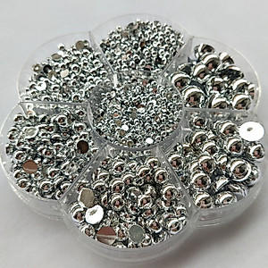 Chenkou Craft 3000PCS 1 Box Silver Round Flatback Imitation Half Pearls Bead Loose Beads Gem (Silver Half Ball)