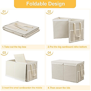 LOVSTORAGE Large Toy Box for Boys Girls Toy Chest Kids Toy Storage Organizer Collapsible Toy Storage Bin Basket with Two Mesh Pockets for Nursery Playroom Bedroom Living Room Organization