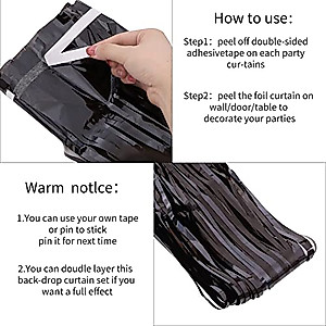 Black Party Decorations 3 Packs Black Foil Fringe Curtain Tinsel Backdrop Curtain for Birthday Party 3.2 Ft X 8.2 Ft Door Streamers Foil Backdrop Curtain Halloween Wall Backdrop Photo Booth
