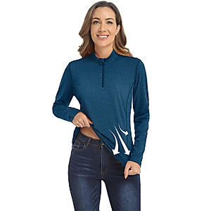 MAGCOMSEN Women's Shirts Long Sleeve 1/4 Zip UPF50+ Sun Protection Quick Dry Hiking Workout Athletic Shirt Dark Blue M