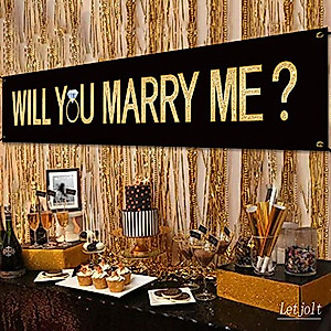 Marry Me Black Banner Will You Marry Me Large Black Banner Marriage Valentine's Day Proposal Winter Supplies Engagement Lawn Sign Outdoor Party Backdrop Decorations 6Ft