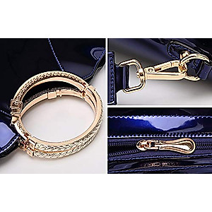 Yan Show Women's Wild 3D Flower Decorated Top Handle Purse Multi-pocket Handbag PU Tote Large Capacity Shoulder Bag Blue