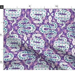 Spoonflower Fabric - Flowers Snakes Stars Floral Purple Damask Reptile Printed on Petal Signature Cotton Fabric Fat Quarter - Sewing Quilting Apparel Crafts Decor