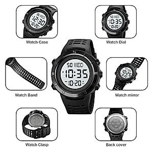 CakCity Sports Watch Men with Large Face 50M Waterproof Watch for Men Digital Watch Outdoor Sports Watches for Men Unisex,Black