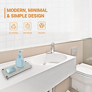 NESTLUXX 3pc Instant Dry Stone Sink Caddy Set - Diatomaceous Earth Material Tray and 2 Coasters, Instant Dry Kitchen Sponge Soap Holder, Water Absorbing, Modern Minimalist Design