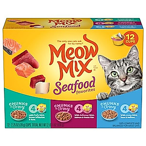 Meow Mix Seafood Favorites Chunks in Gravy Wet Cat Food Variety Pack, 2.75 Ounce (Pack of 12)