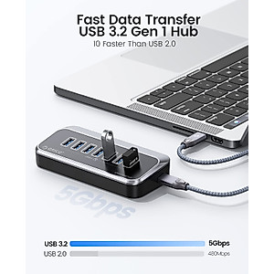 ORICO USB 3.0 Hub [5Gbps], 7 Port USB Hub with 1.64Ft USB-C Cable and USB-A Adapter, USB 3.2 Gen1 Splitter for iMac, All MacBooks, Mac Mini