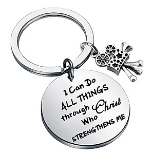 LQRI Movie Camera Keychain Film Director Gift Filmmaker Gift Film Student Graduation Gift I Can Do All Things Through Christ Who Strengthens Me Film Keyring Gift (sliver)