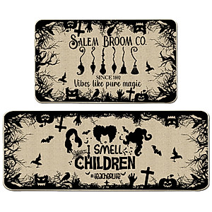 cusugbaso Halloween Kitchen Mats, Witches Kitchen Rugs Set of 2 - I Smell Children Halloween Kitchen Decor for Floor - Halloween Decorations for Home 17"x27+17"x47"