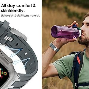 WINGLE Apple Watch Band Ultra - 49mm, 46mm, 45mm, 44mm, 42mm for Men - Series 10, 9, 8, 7 SE, 6, 5, 4 - AP Liquid Silicone Rubber Band for iWatch 3, 2, 1 - Metal Adapter - Luxury Cool Sport Strap