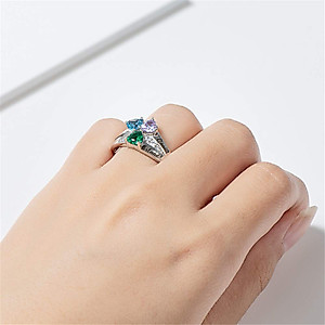 MissNaNa Personalized Mother Ring with 2 to 8 Birthstones & Names Family Ring Custom Anniversary Rings for Women Mother Grandma Mother's Day (3 Names)