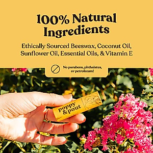 Poppy & Pout 100% Natural Lip Balm, 0.3oz Cardboard Tube, Hand-filled - Beeswax, Vitamin E, Organic Coconut Oil, Cruelty Free (Pink Grapefruit)