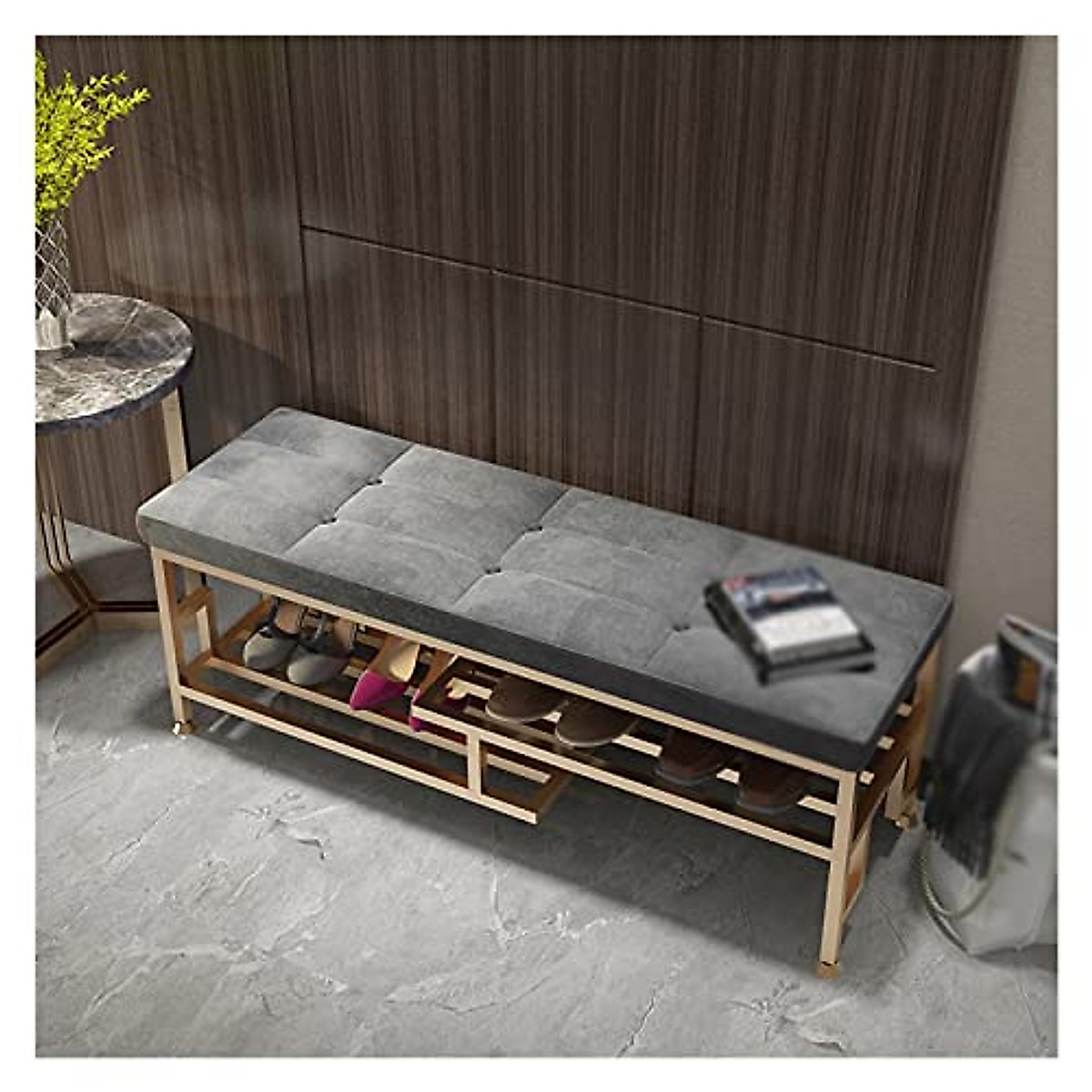 MFCHY Changing Shoe Stool Comfortable Cushion Home Entrance Seat Shoe Rack Pattern Shoe Rack (Color : E, Size : 80 * 35 * 46cm)