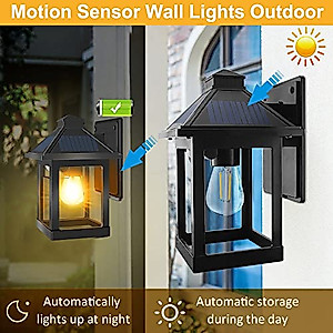 INDARUN Solar Wall Lantern Lights with 3 Modes, Solar Lights Outdoor Waterproof, Dusk to Dawn Motion Sensor LED Wall Sconce, Porch Barn Light, Warm White Lighting for Garage, Yard, Patio