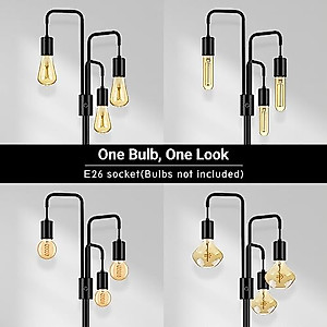 BoostArea Industrial Floor Lamp for Living Room,Modern Standing Lamp Stand Up Lamp with 3 Light, Bulbs Not Included,Simple Design Floor Lamp for Bedroom, Living Room, Office, Kids Room, Reading