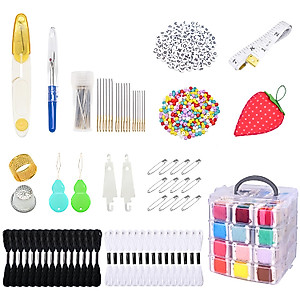 VICOVI Embroidery Thread Kit Including 200 Skeins Embroidery Floss 30 Skeins White & Black Embroidery Thread Cross Stitch Tool for Friendship Bracelets Arts DIY Crafts with 4-Tier Transparent Box