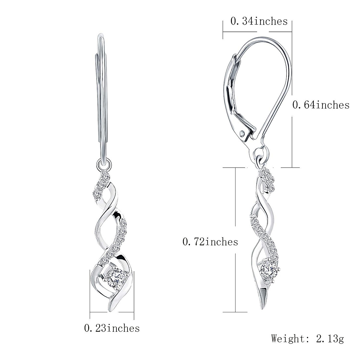 JO WISDOM 925 Sterling Silver Infinity Leverback Dangle & Drop Earrings with AAA Cubic Zirconia