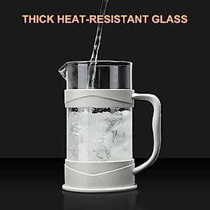 PARACITY French Press Coffee/Tea Maker, Camping Mini Coffee/Tea Press of 304 Stainless Steel Filter and Heat Resistant Glass, Cold Brew Coffee Maker 11.8OZ for Travel& Home Gift(White)