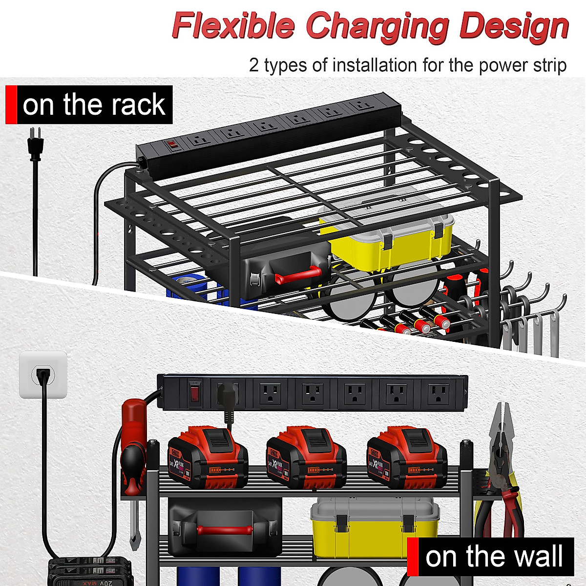 Spaclear Power Tool Organizer Wall Mount with Charging Station Garage Tools and Battery Storage Rack