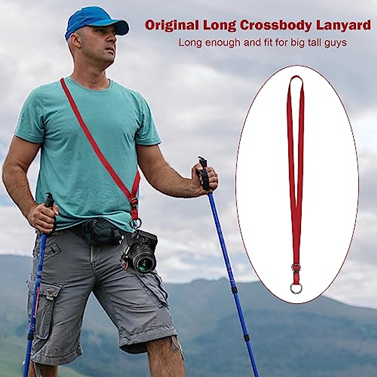 Desing Wish Dual-use Adjustable Lanyard for Original Long Crossbody Lanyard or End-to-end Connection Lanyard, Anti-lost Cross Body Strap Cotton Neck Strap Holder for Keys Wallet Camera (Red)