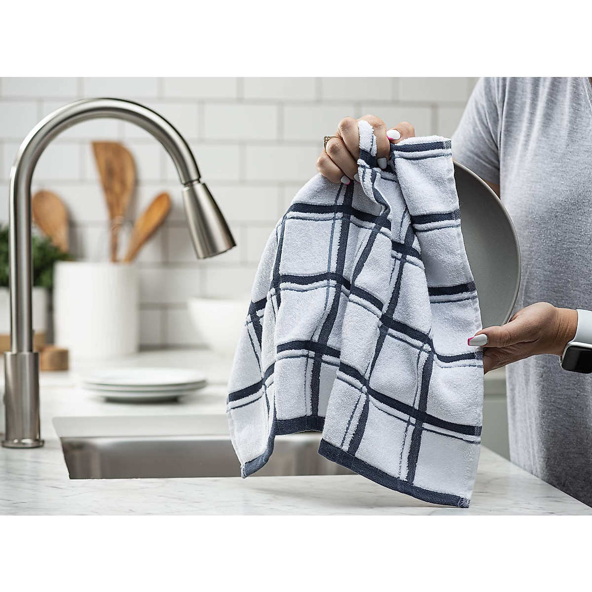 XLNT Blue Large Kitchen Towels (3 Pack) - 100% Cotton Dish Towels | 20" x 28" | Ultra Absorbent Dishcloths Sets of Hand Towels/Tea Towels for Everyday Scrubbing | Quick Drying Kitchen Washcloths