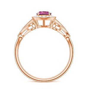 0.75 Cttw Pink Tourmaline Vintage Engagement Ring with Diamond (AAA Quality), 14K Rose Gold, Size:US 4.50