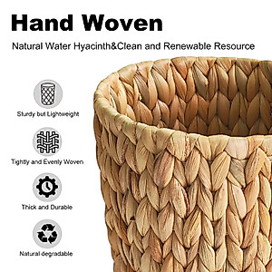 Coeusy Wicker Trash Can,Small Bathroom Trash Can,Water Hyacinth Wicker Waste Basket for Bathroom,Boho Waste Basket for Bedroom,Home Office,Compact Spaces(2 Gallon Round)